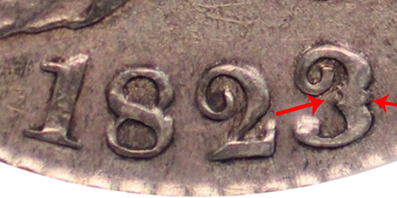 1823 Capped Bust Half Dollar Patched 3 Lettered Edge Coin Value Prices ...