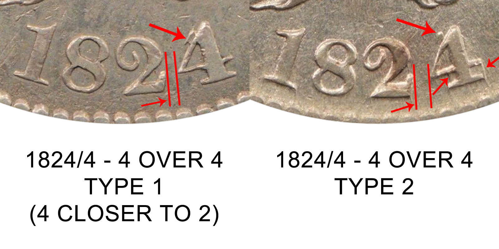 1824 Capped Bust Half Dollar 4 Over 4 Lettered Edge Coin Value Prices ...