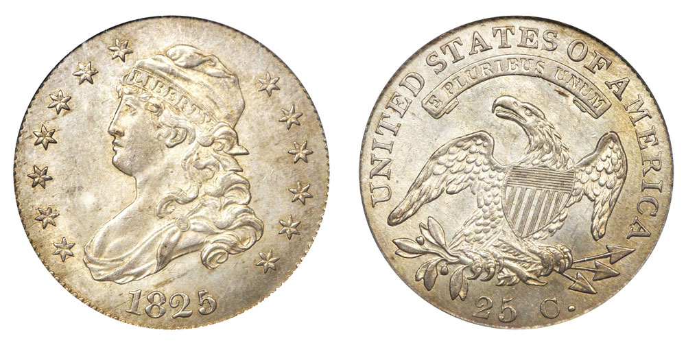 1825 Capped Bust Quarter 5 Over 4 - Close Date Type 1 - Large Diameter ...
