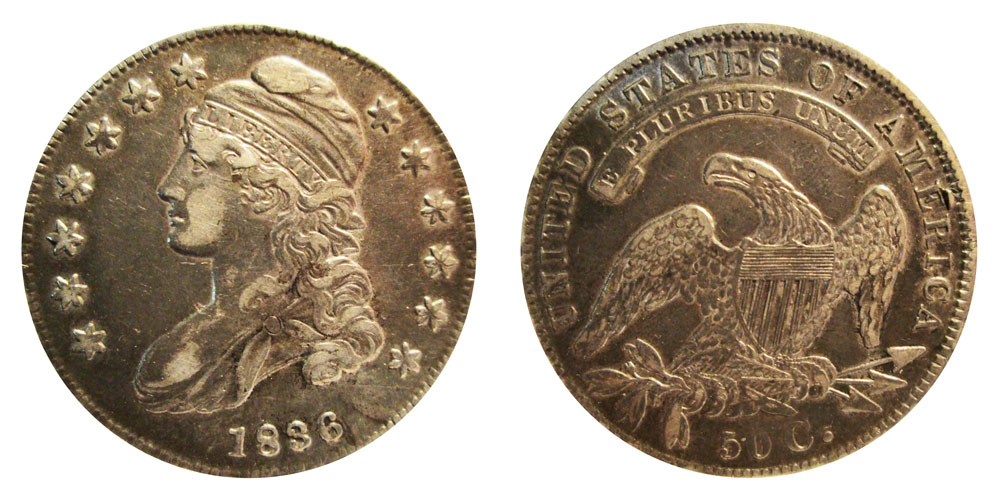 1836 Capped Bust Half Dollar Beaded Border on Reverse Lettered Edge ...