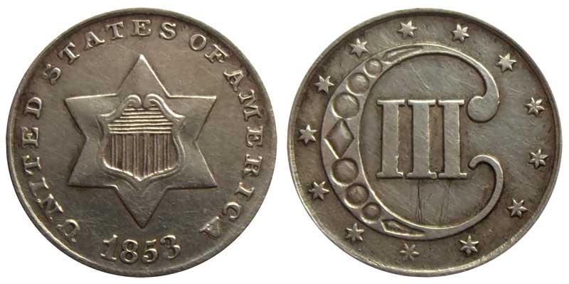 1853 Silver Three Cent Coin Value Prices, Photos & Info