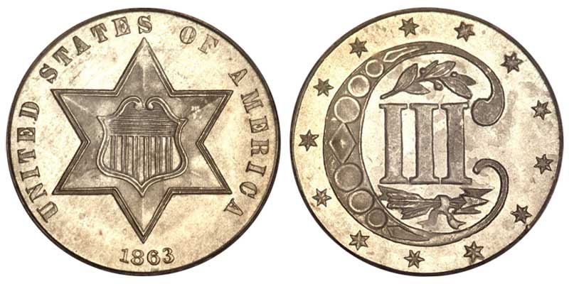 1863 Silver Three Cent Coin Value Prices, Photos & Info