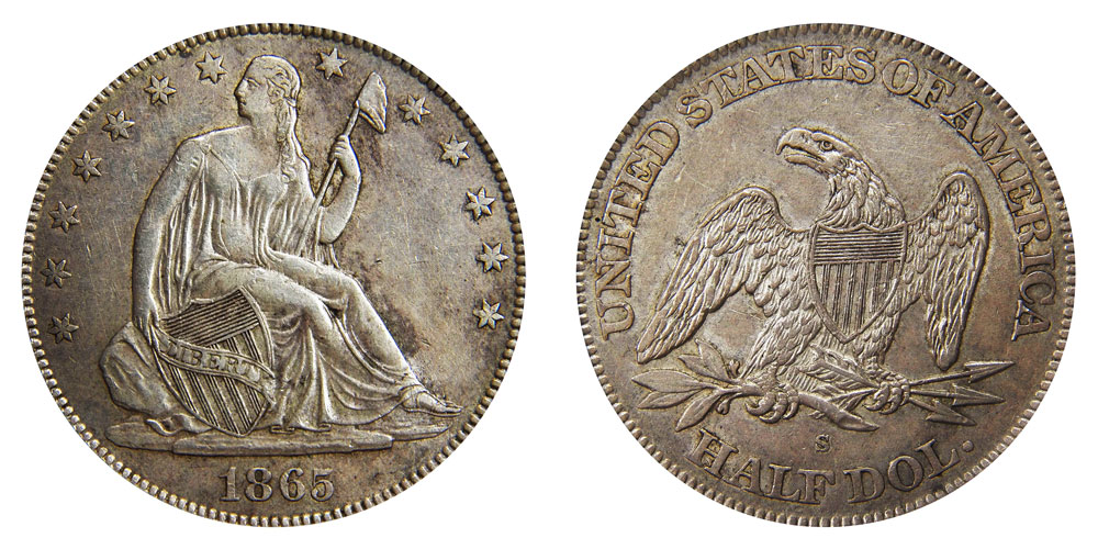 1865 S Seated Liberty Half Dollar Coin Value Prices, Photos & Info