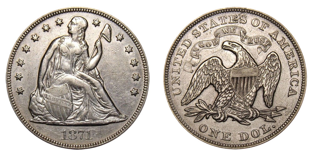 1871 Seated Liberty Silver Dollar Coin Value Prices, Photos & Info