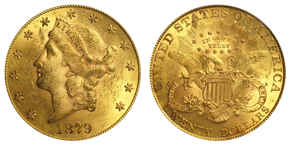 1879 Coronet Head Gold $20 Double Eagle Liberty Head - Twenty Dollars ...