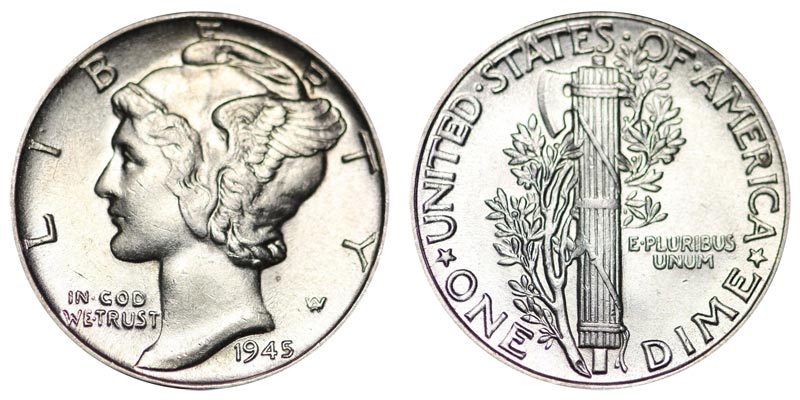 1945 Mercury Silver Dime Coin Value Prices, Photos & Info