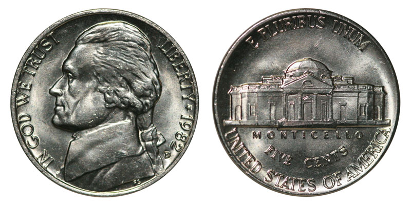 1982 D Jefferson Nickel Coin Value Prices, Photos & Info