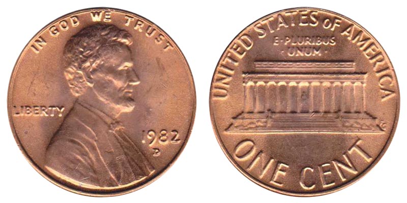 1982 D Lincoln Memorial Penny Copper - Large Date Coin Value Prices ...