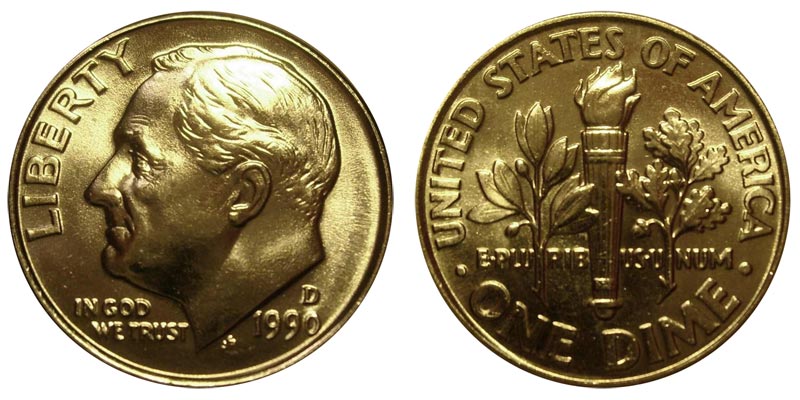 1990 D Roosevelt Dime Coin Value Prices, Photos & Info