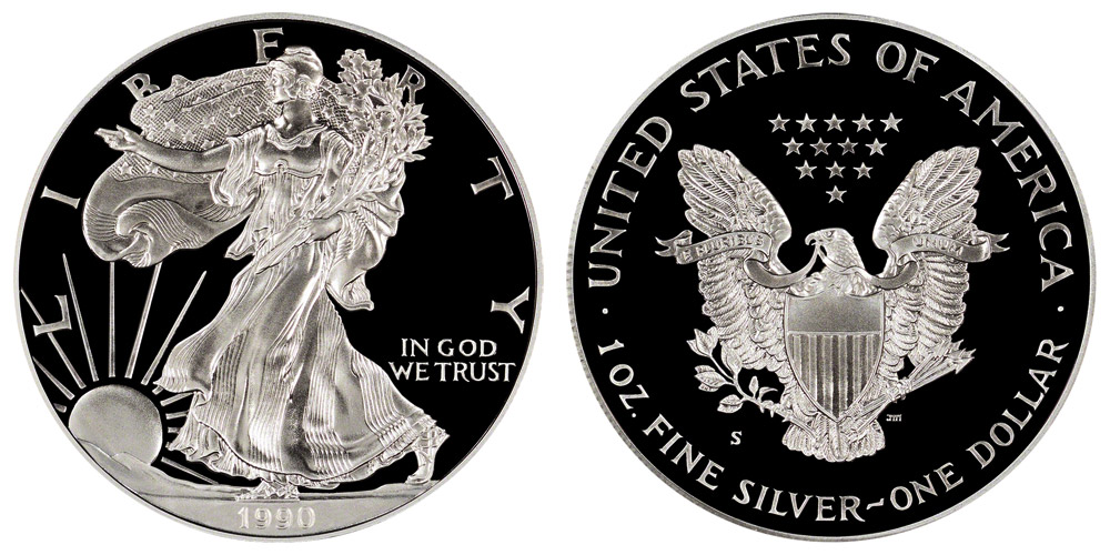 1990 S American Silver Eagle Bullion Coin Proof Type 1 - Reverse of ...