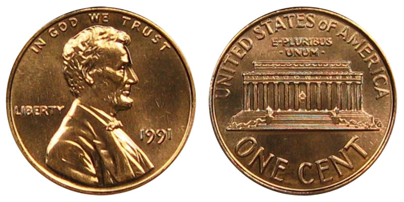 1991 Lincoln Memorial Penny Coin Value Prices, Photos & Info