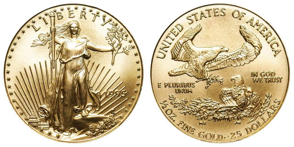 1995 American Gold Eagle Bullion Coin $25 Half Ounce Gold - Type 1 Coin ...