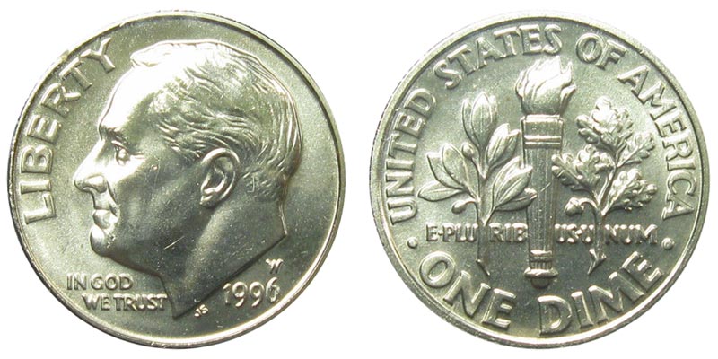 1996 W Roosevelt Dime West Point Mint Mark Coin Value Prices, Photos & Info