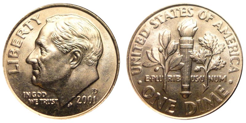 2001 D Roosevelt Dime Coin Value Prices, Photos & Info