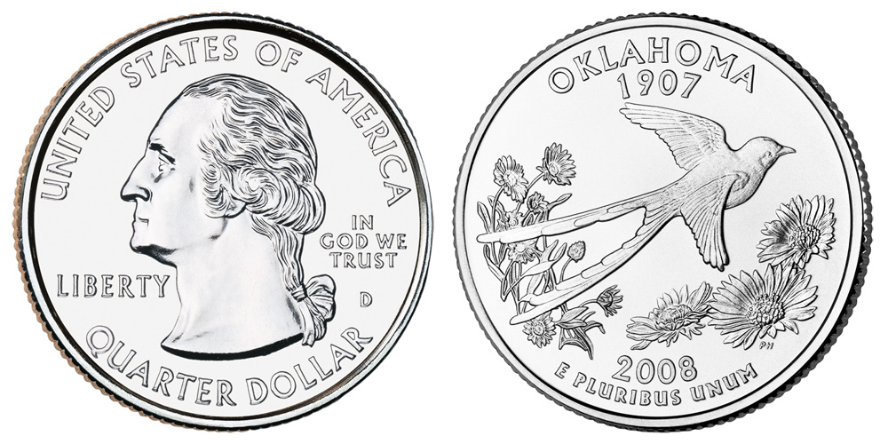 2008 D Oklahoma State Quarter Coin Value Prices, Photos & Info