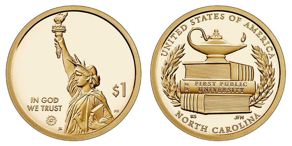 2021 S North Carolina Dollar Proof 50 State Golden Dollars Program Coin ...