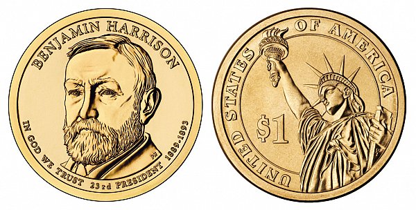 2012 P Presidential Dollar Benjamin Harrison Golden Dollar Coin Value ...
