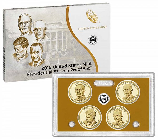2015 S Proof Set 4 Piece Presidential Set Mirror-Like Cameo Coins Coin ...